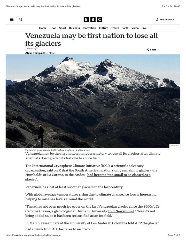 CLIMATE CHANGE, Venezuela May Be First Nation To Lose All Its Glaciers ...