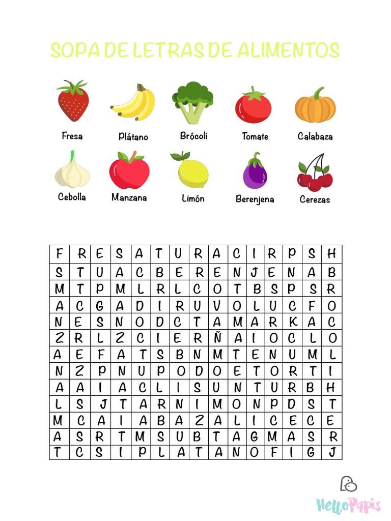 Sopa de Letras de Alimentos | PDF