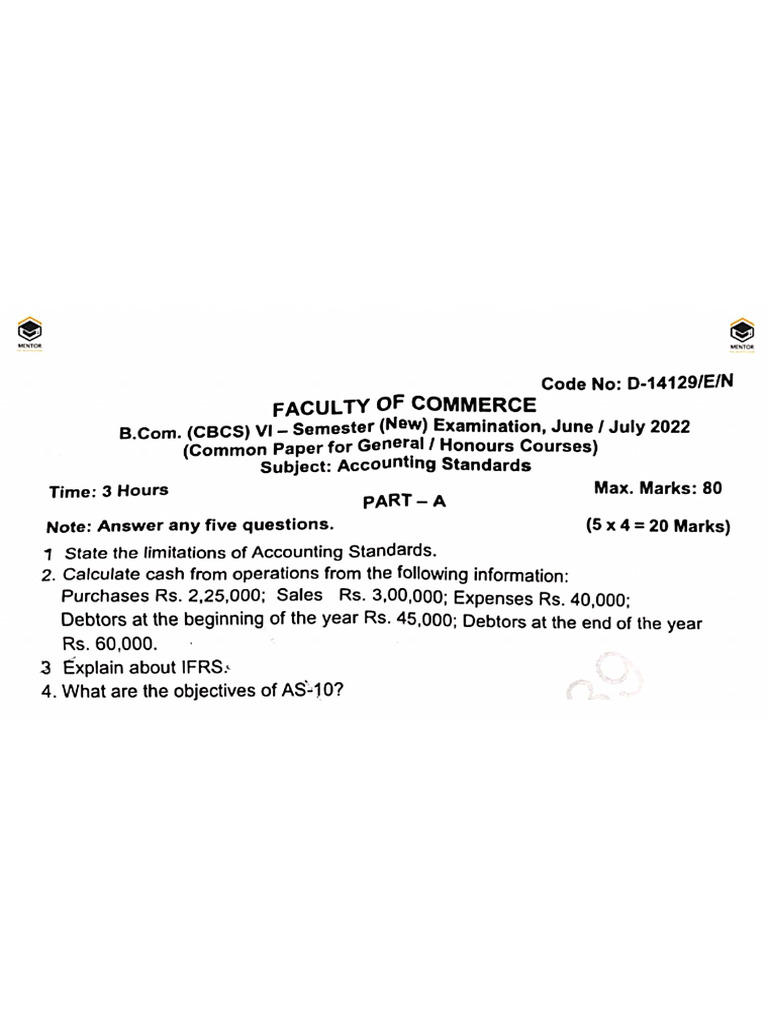 2022 Accounting Standards Question Paper | PDF