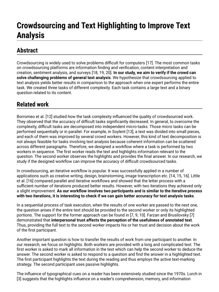 Labor Division and Highlights - Report | PDF | Reading Comprehension | Crowdsourcing