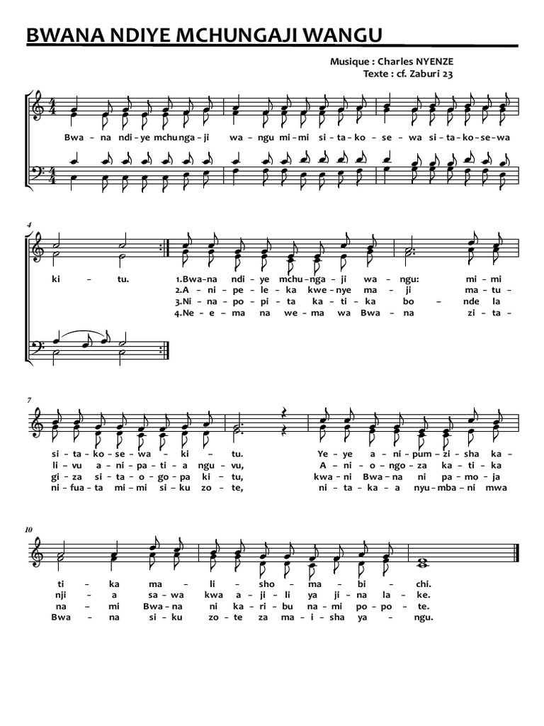 Bwana Ndiye Mchungaji Wangu Lyrics | PDF