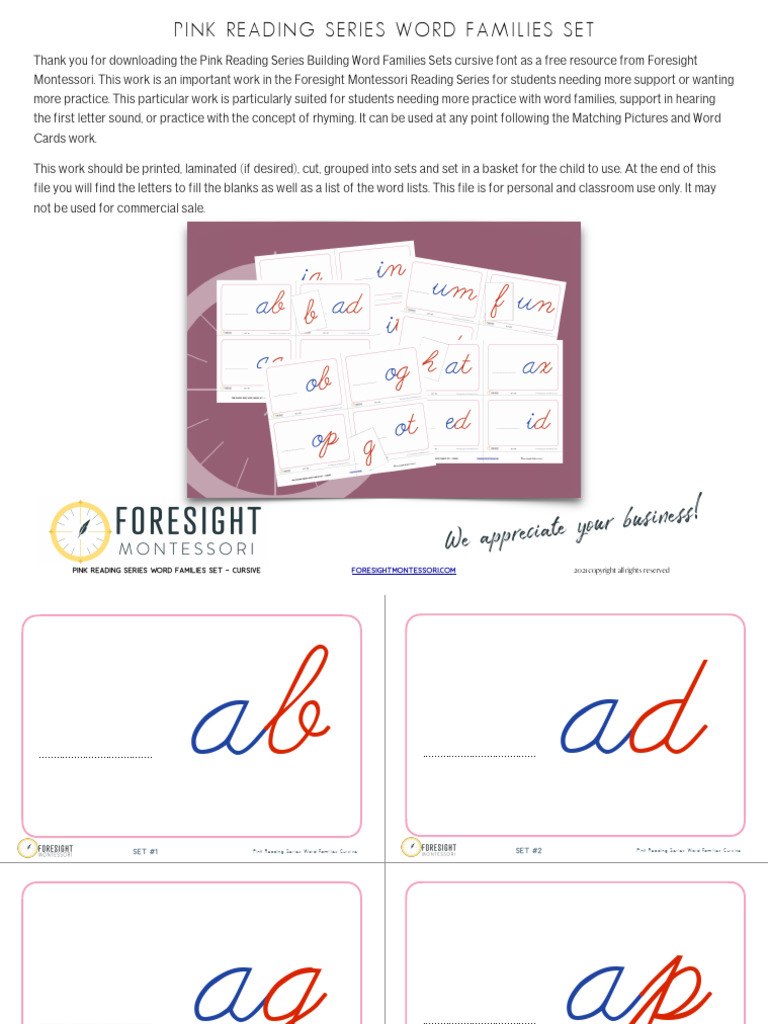 Pink Reading Series Word Families Sets Cursive Foresight | PDF | Writing