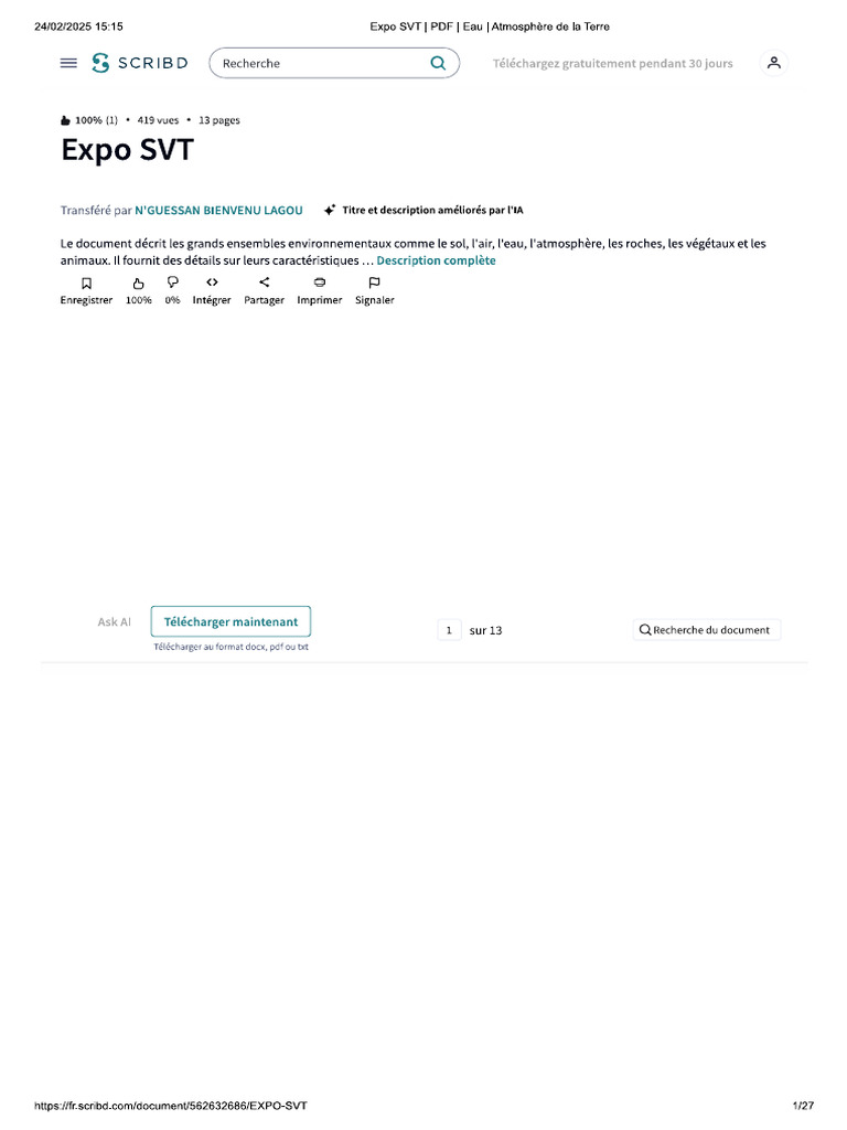 Expo SVT - PDF - Eau - Atmosphère de La Terre - PDF | PDF
