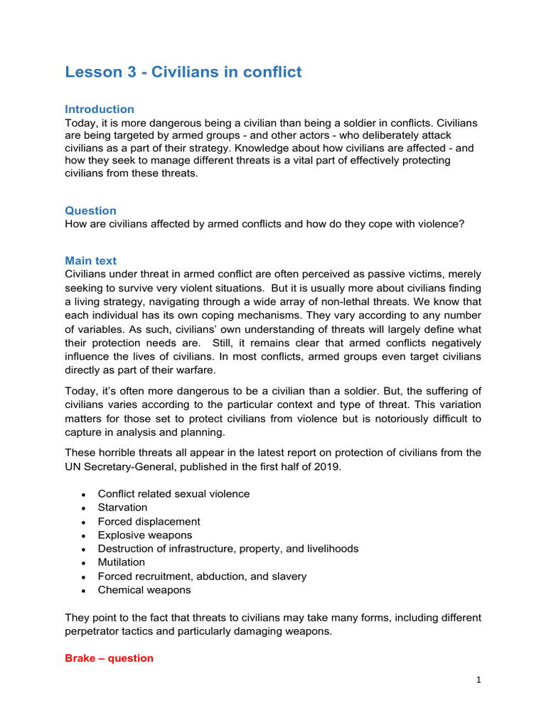 Civilians in Armed Conflict: Threats & Strategies | PDF | Refugee ...