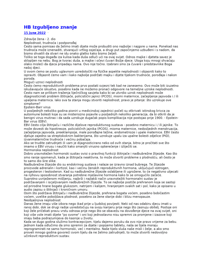 HB Izgubljeno Znanje NEPLODNOST | PDF