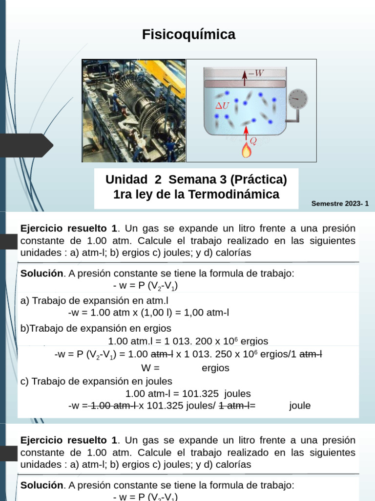 Unidad 2 Semana 3 1ra Ley Temodinámica (Práctica) | PDF | Gases | Vapor
