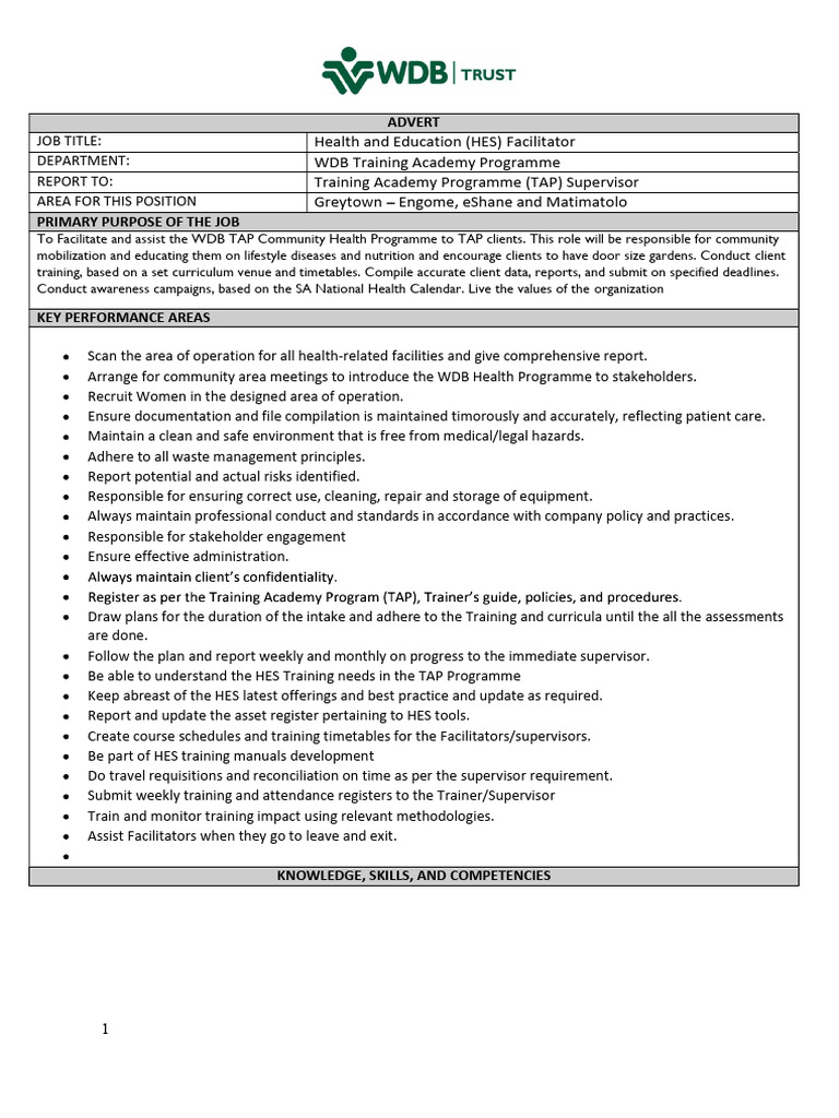 HES Facilitator Greytown - Engome, Eshane and Matimatolo | PDF