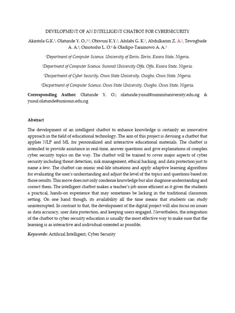 Development of Chatbot for Cybersecurity | PDF | Computer Security ...