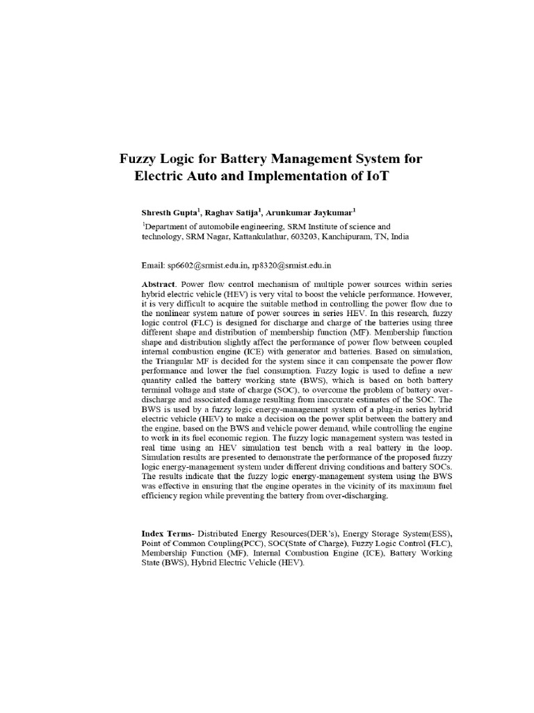 Fuzzy Logic For Battery Management Final | PDF
