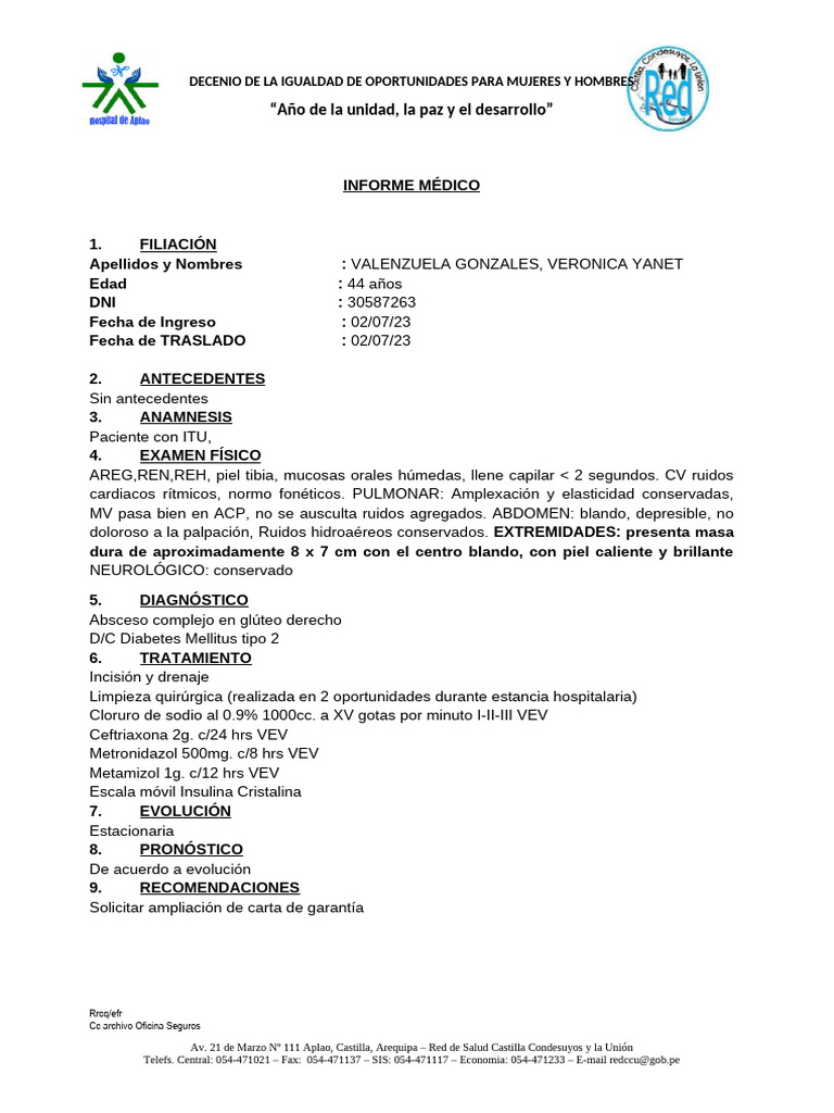 Modelo Informe Medico | PDF