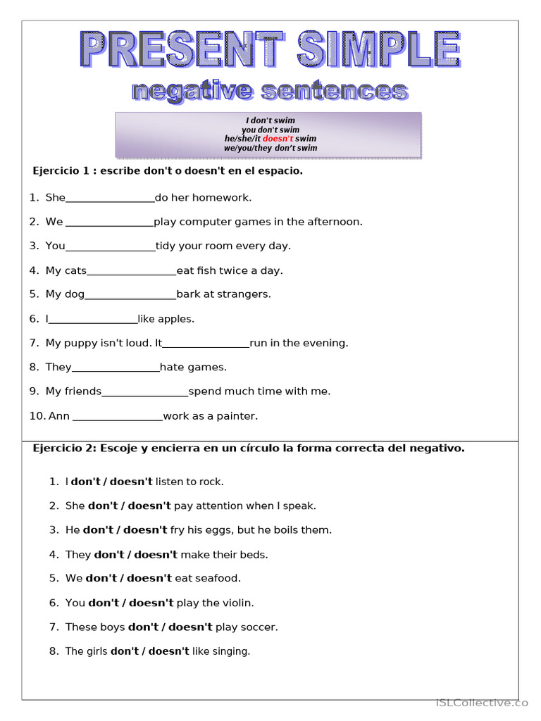 Present Simple - Negative Sentences | PDF