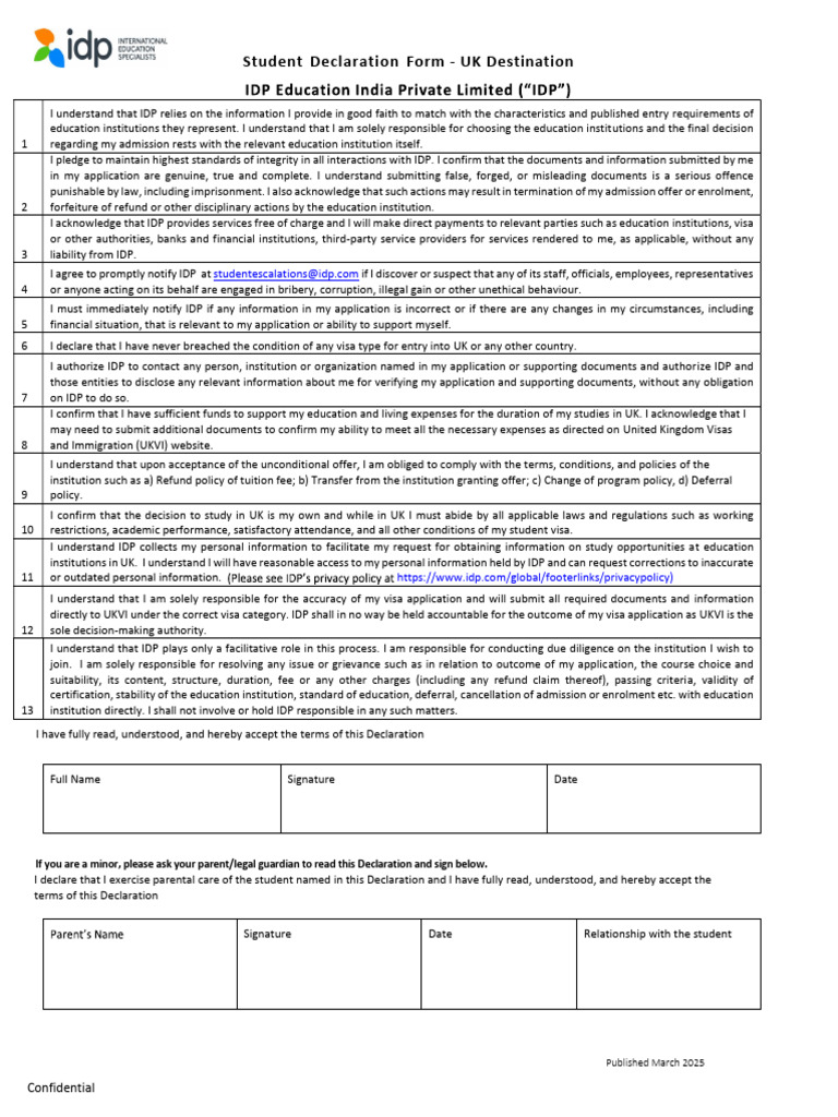 Student Declaration Form for UK Admission | PDF | Travel Visa | Common Law