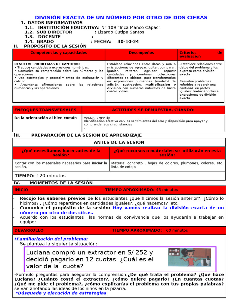 Modelo Sesion de Aprendizaje | PDF | Aprendizaje