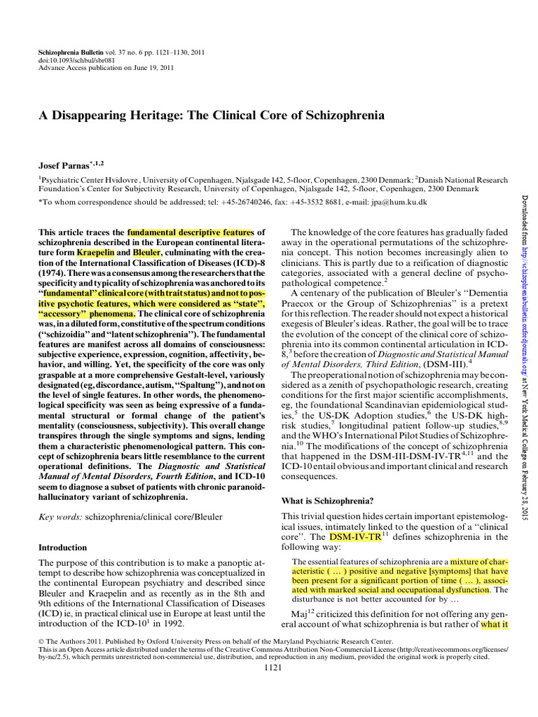 A Disappearing Heritage the Clinical Core of Schizophrenia.pdf 2 | PDF ...