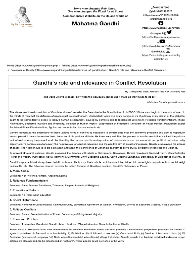 Gandhi's Role and Relevance in Conflict Resolution - Relevance of ...
