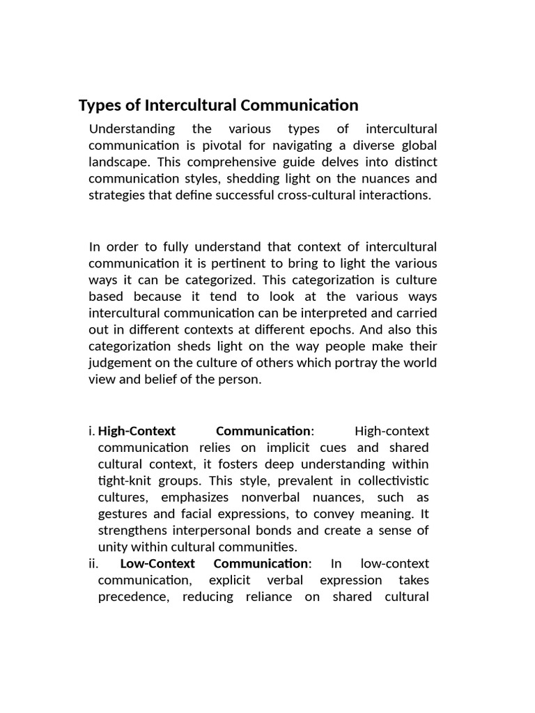 types of intercultural communication | PDF | Communication | Nonverbal ...