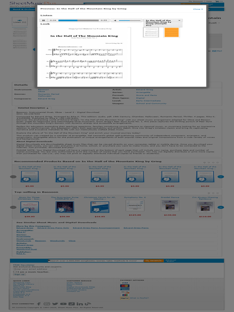 In the Hall of the Mountain King by Grieg by Edvard Grieg - Woodwind Duet - Digital Sheet Music ...
