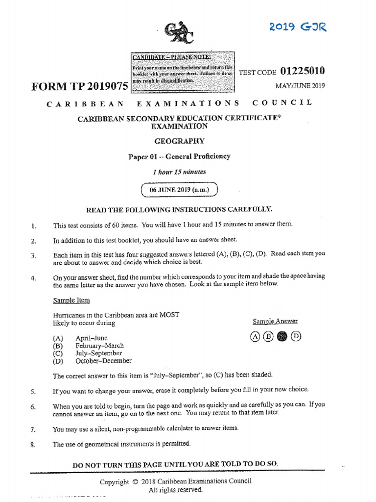 2019 P1 CSEC GEOGRAPHY - Copy | PDF