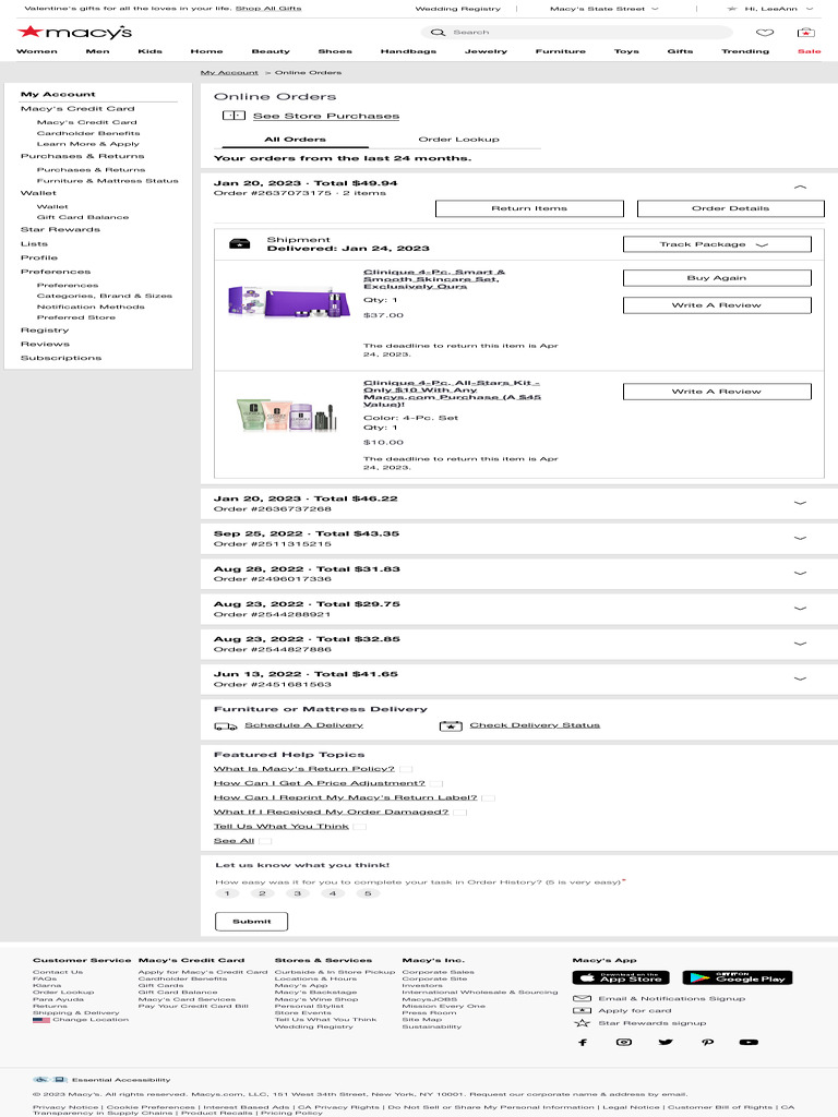 Online Purchase History - Macy's | PDF | Credit Card | Macy's