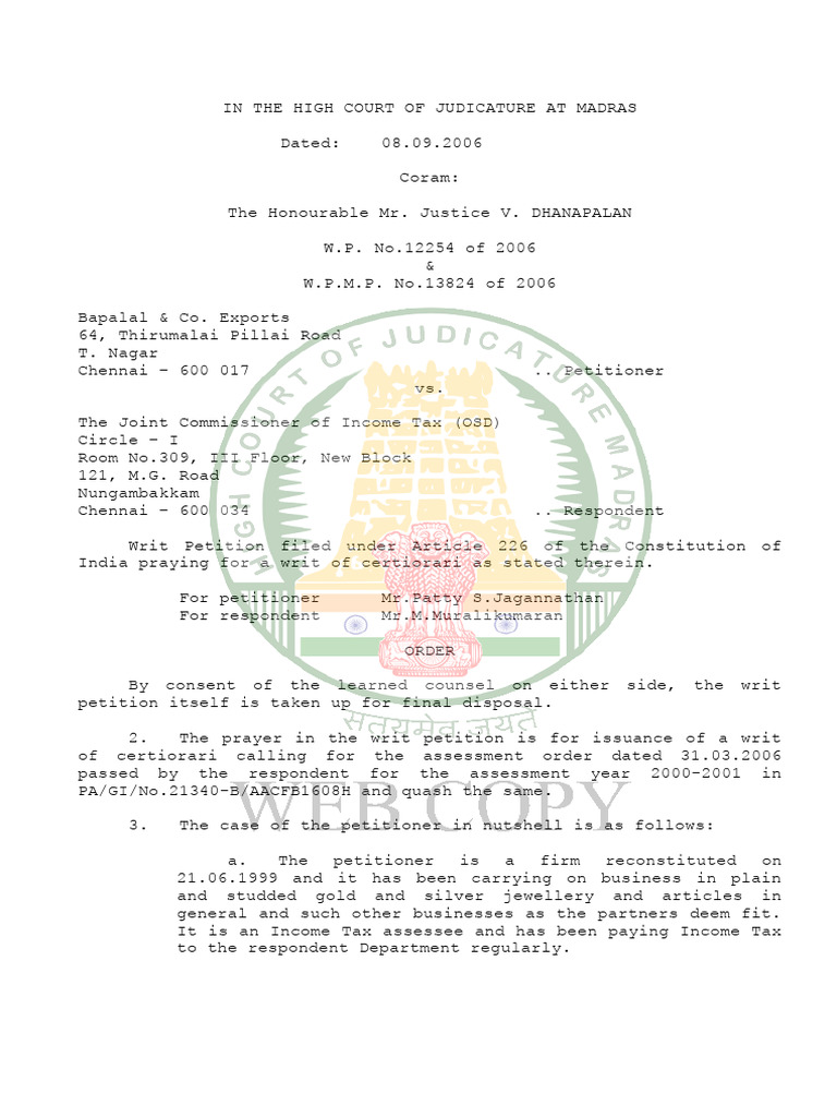 Bapalal and Co. Exports V Joint CIT (OSD) | PDF | Tax Exemption | Taxes