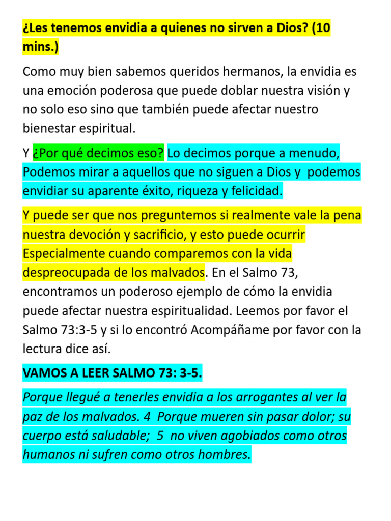 Envidia y Fe: Lecciones del Salmo 73 | PDF | Salmos | Envidia