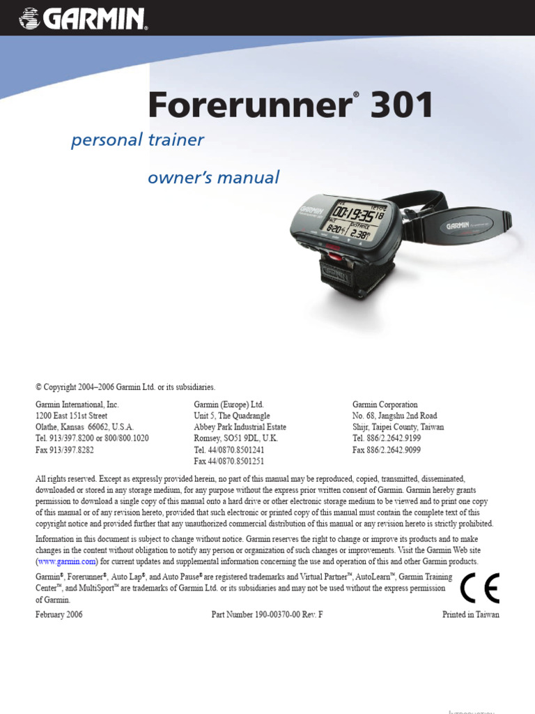 Forerunner301 Owners Manual | PDF | Battery Charger | Global ...