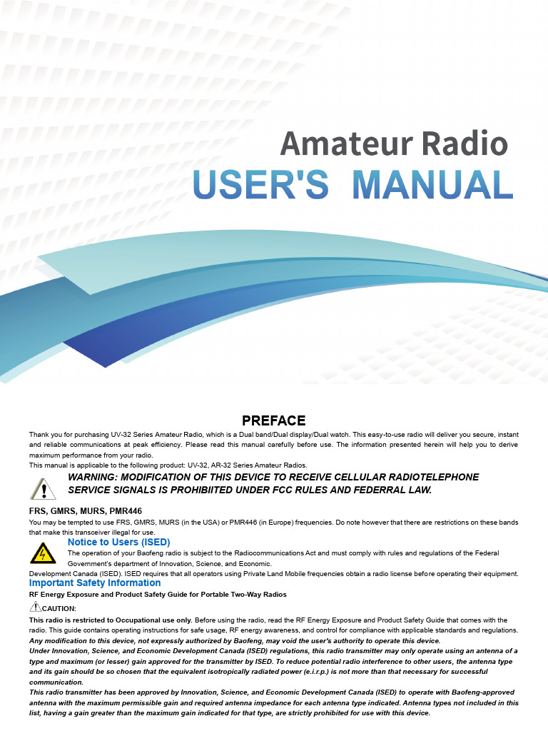 Baofeng UV-32 User Manual 20250210 | PDF | Radio | Battery Charger