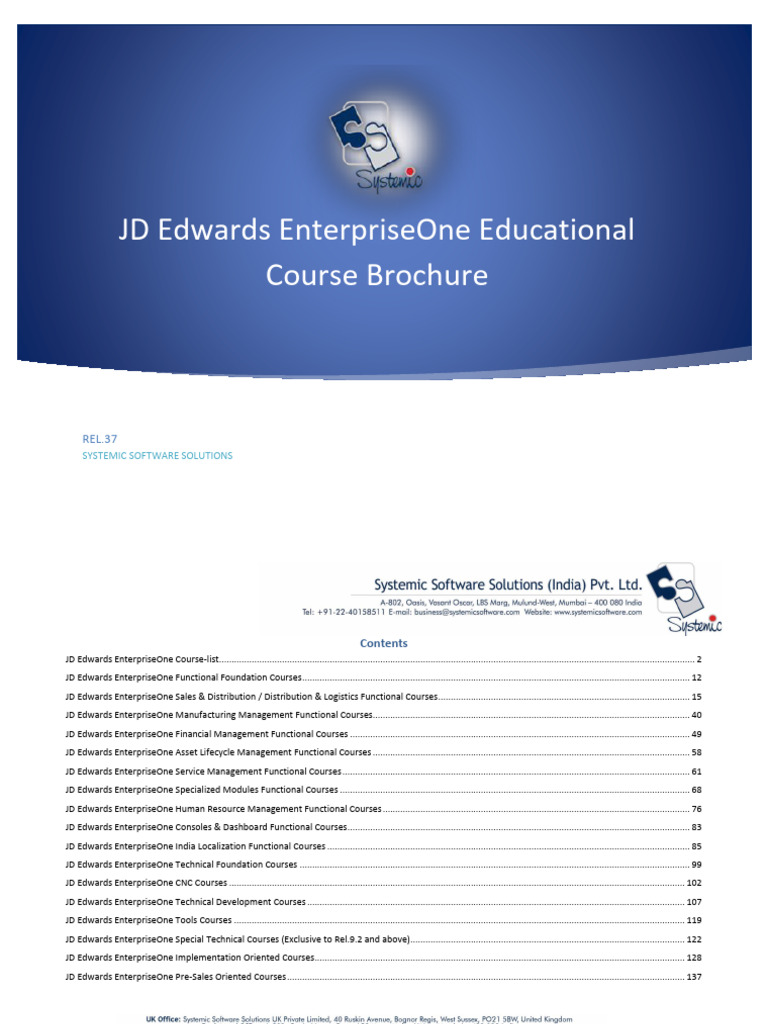 Systemic JD Edwards EnterpriseOne Course List | PDF | Pricing | Procurement