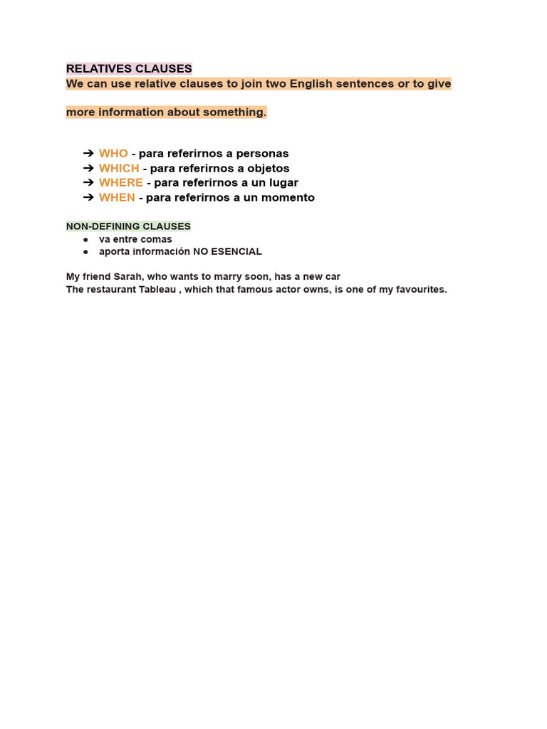 Non Defining Clauses | PDF