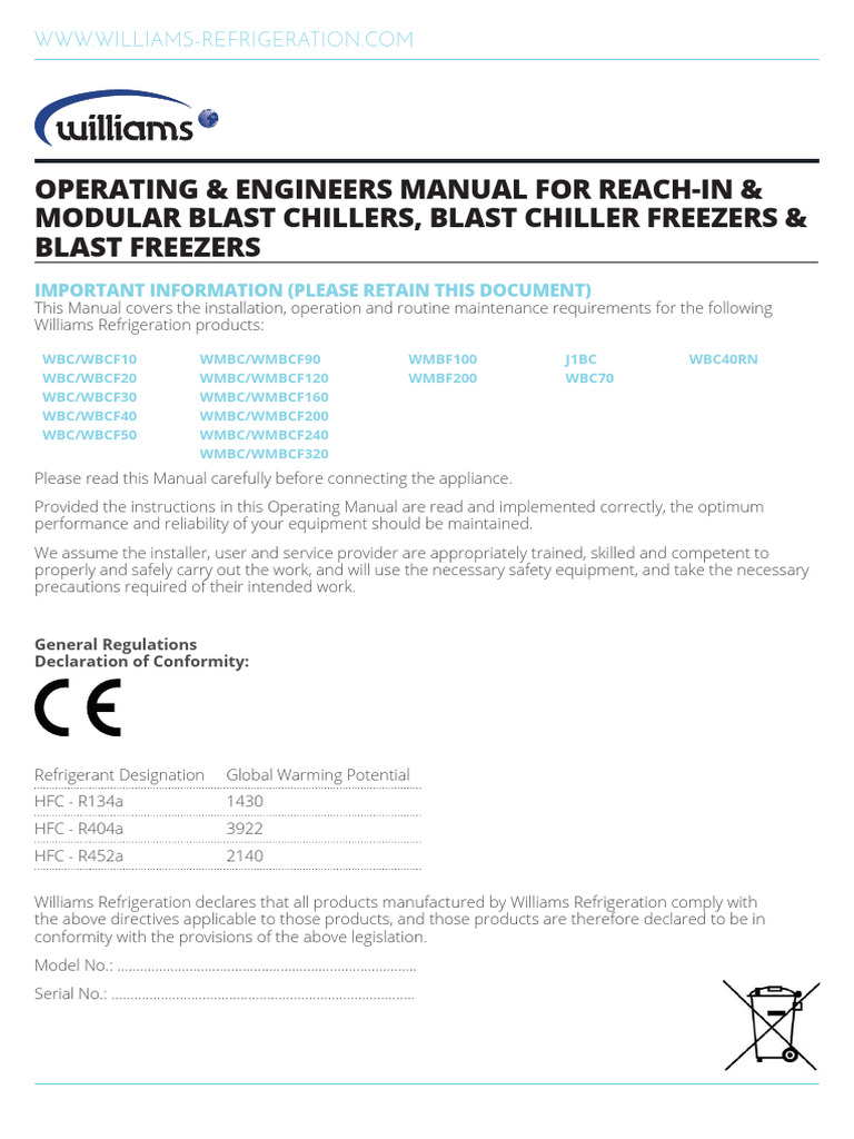 Williams Blast Chiller Operating Manual | PDF | Refrigerator