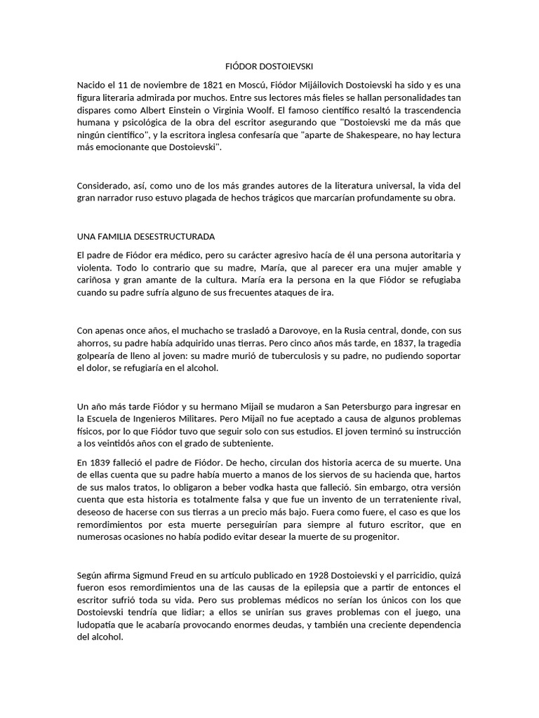 Fiódor Mijáilovich Dostoyevski | PDF