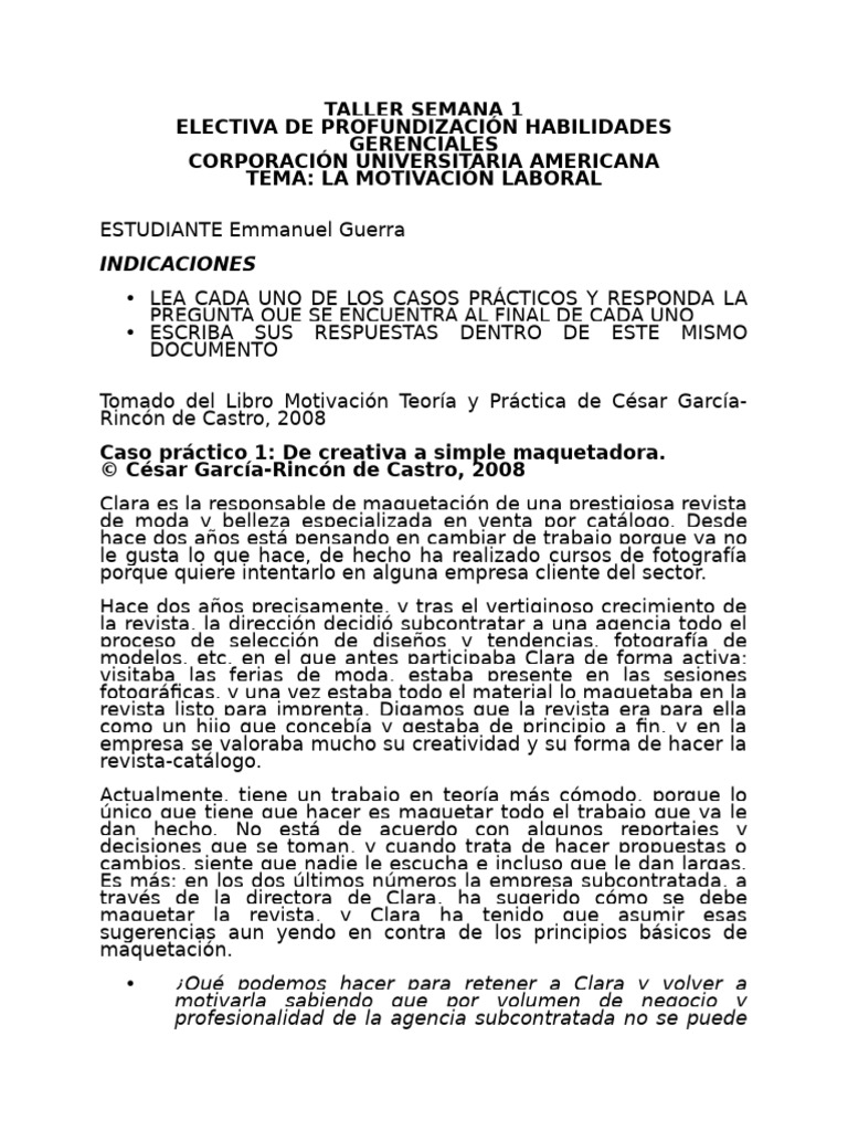 Taller Semana 1 Hab. Gerenciales | PDF | Maestros