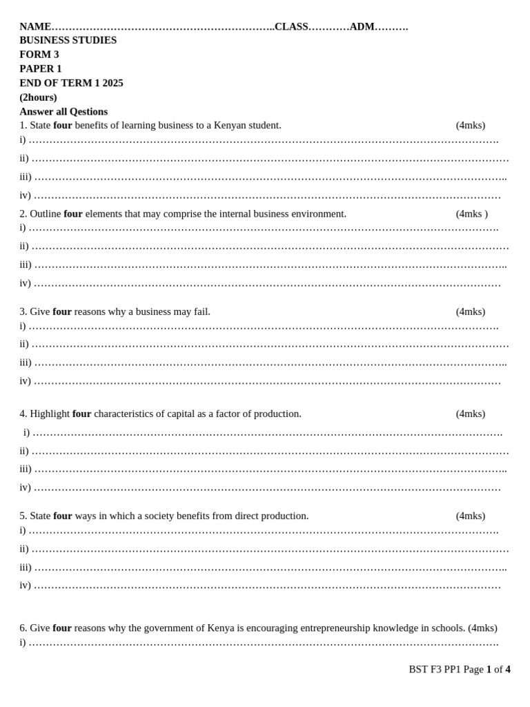 BUSINESS STUDIES F3 PP11 qs | PDF | Economies | Business