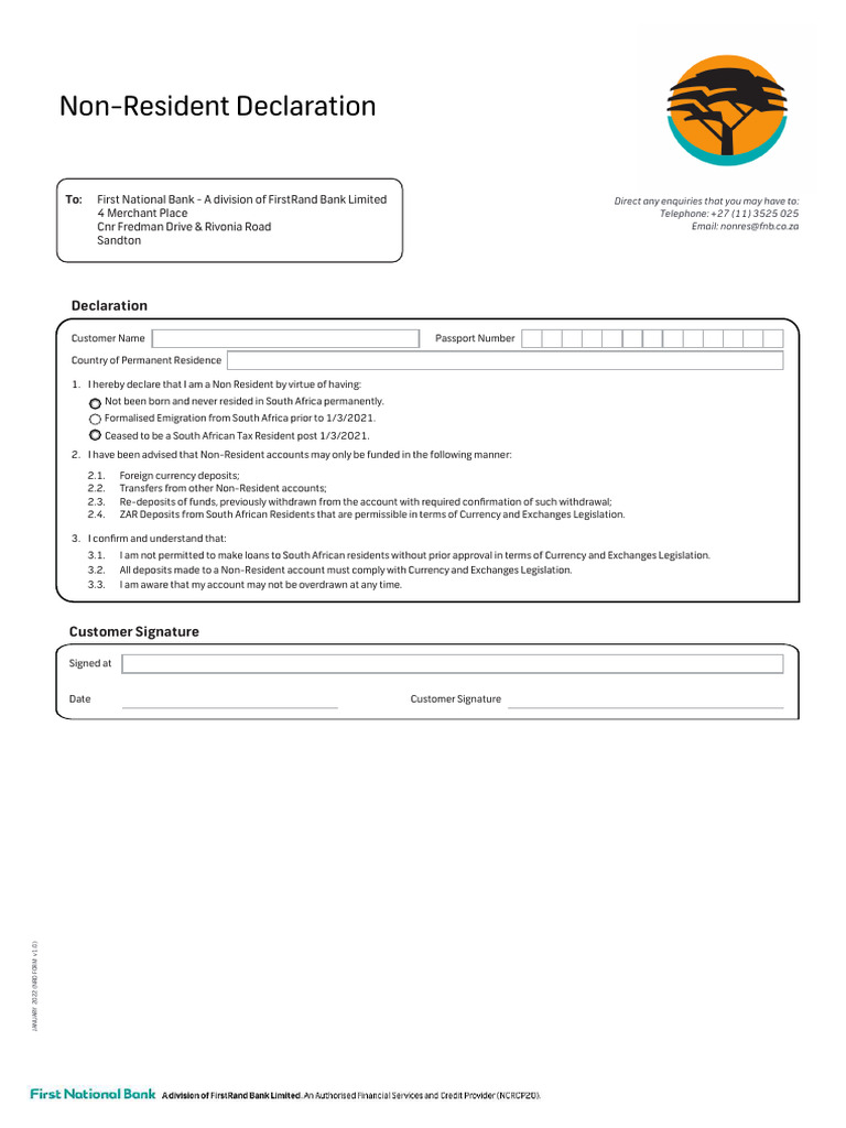 Non-Resident Declaration (1) | PDF | Foreign Exchange Market | Money
