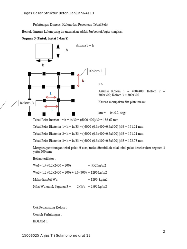 Perhitungan Dimensi Kolom Dan Penentuan Tebal Pelat | PDF