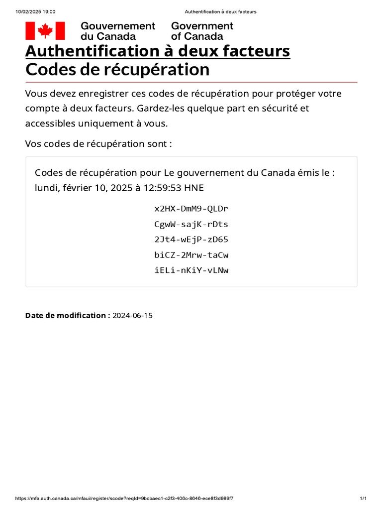 Codes de récupération pour 2FA Canada | PDF