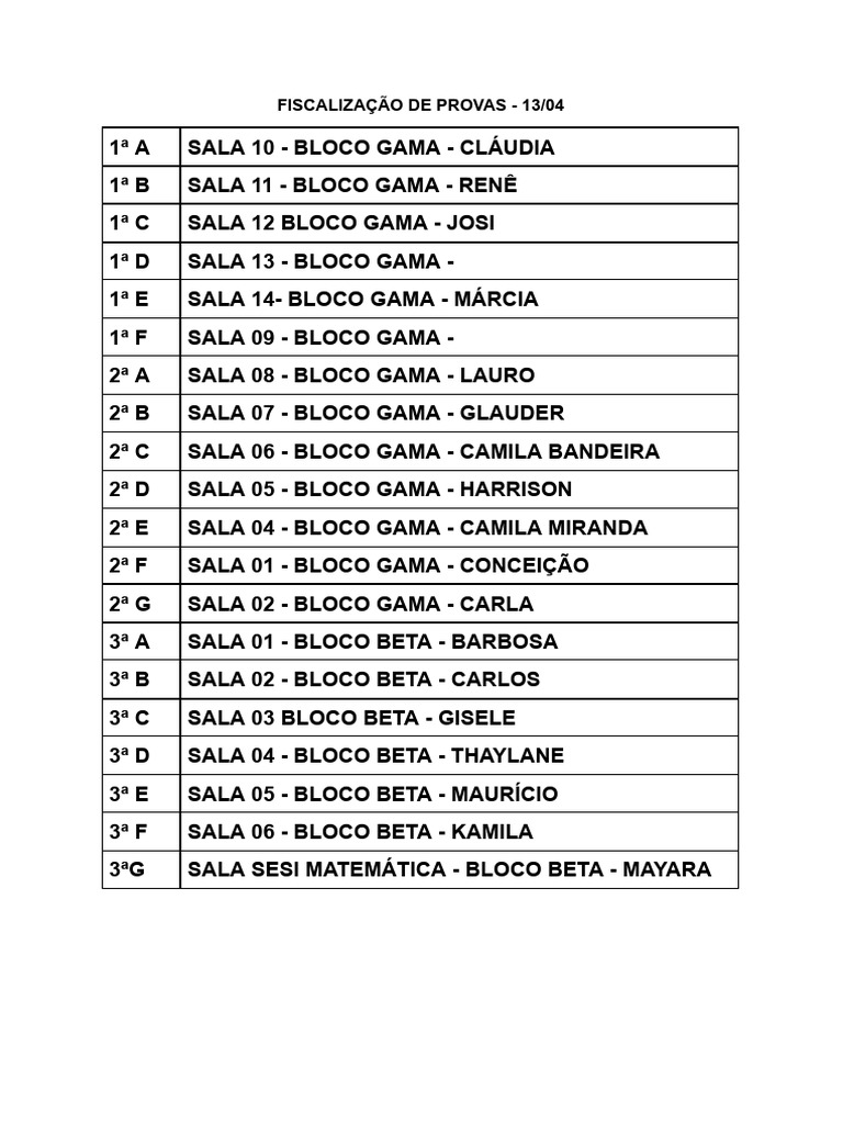 Locais de Provas e Sala | PDF