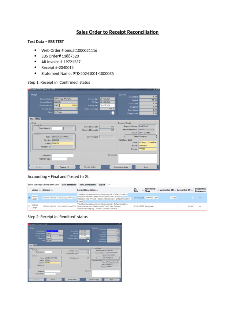 AR Receipt Lifecycle cycle Acct Entries | PDF