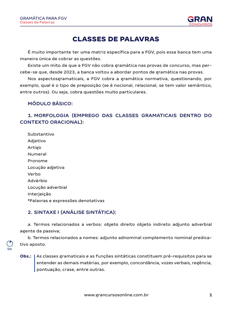 Resumo 1451205 Claiton Natal de Souza 350230005 Gramatica para FGV 2024 Aula 01 Classes ...