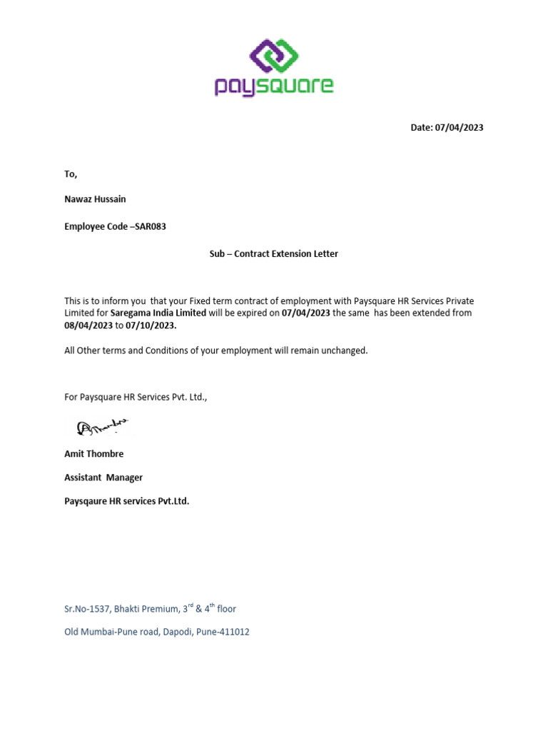 Contract Extension Letter 2023 | PDF