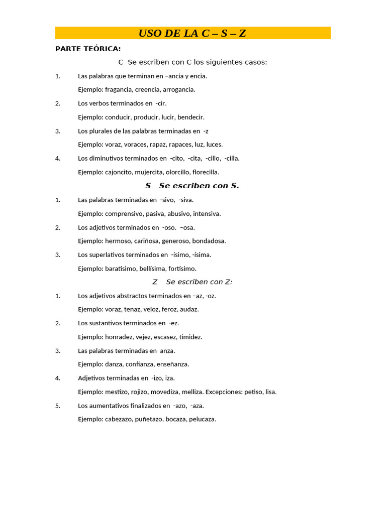 Fichas de Ortografía: C, S y Z | PDF | Sintaxis | Tipología Lingüística
