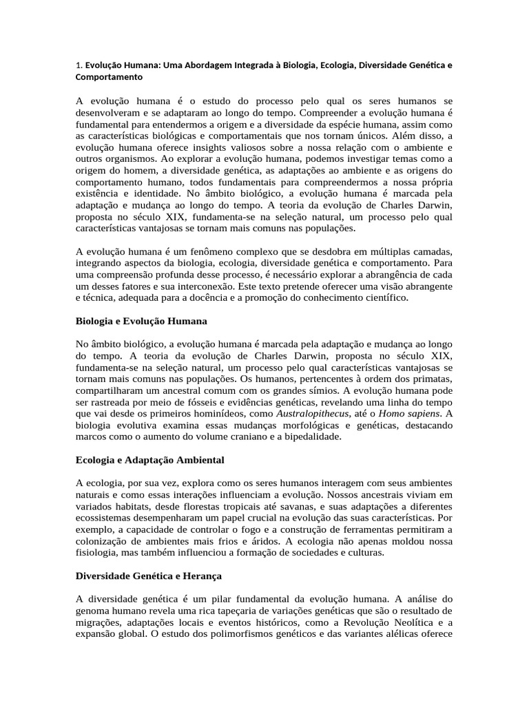 Evolução Humana: Biologia e Comportamento | PDF | Humano | Evolução humana