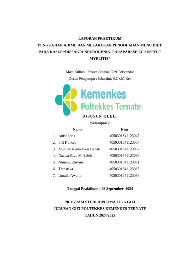 Laporan Praktikum Adime Kasus Disfagia | PDF