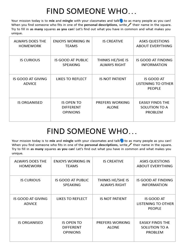 Find Someone Who Icebreaker Activity | PDF