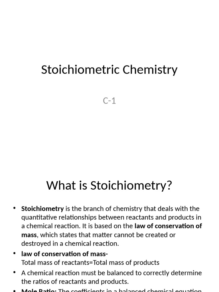 Stoichiometric Chemistry (C-1) | PDF | Mole (Unit) | Stoichiometry