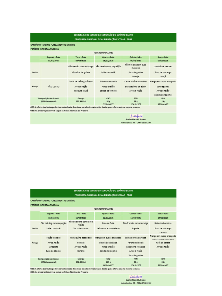 CARD-PIOS FEVEREIRO 2025_LOTE 4_INTEGRAL 7H | PDF | Cachorro-quente | Alimentos