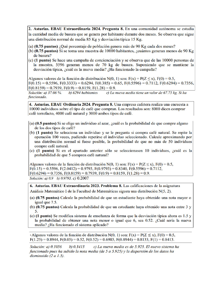Ejercicios Normal EBAU | PDF