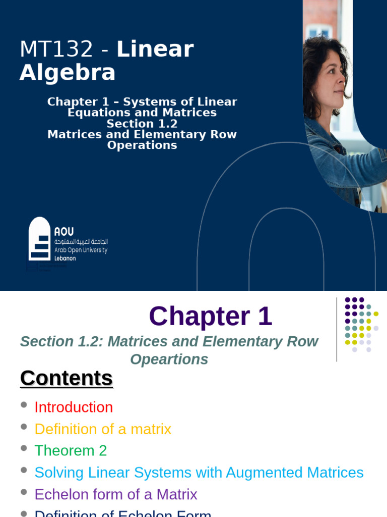 Chapter 1 - Matrices and Elementary Row Operations-Sec. - 1.2 - Live Tutorial - V2 | PDF ...