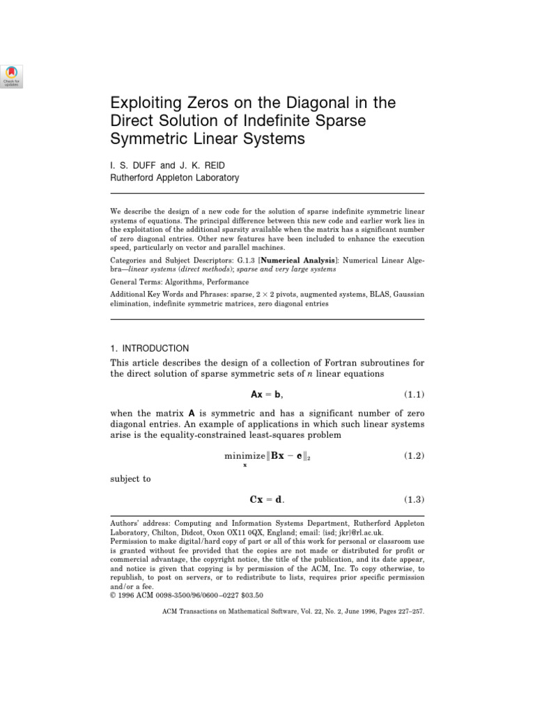 Exploiting Zeros On The Diagonal in The | PDF | Matrix (Mathematics ...