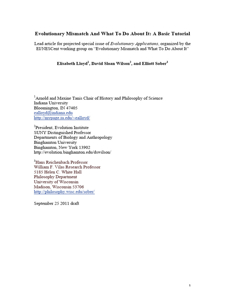 Evolutionary Mismatch and What To Do Abo | PDF | Evolution | Heredity
